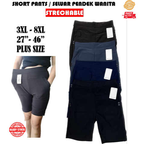 Seluar Pendek Wanita Bergetah/Fit Slack 3xl-8xl Ladies Short Strechable Pants #1507 | Shopee ...