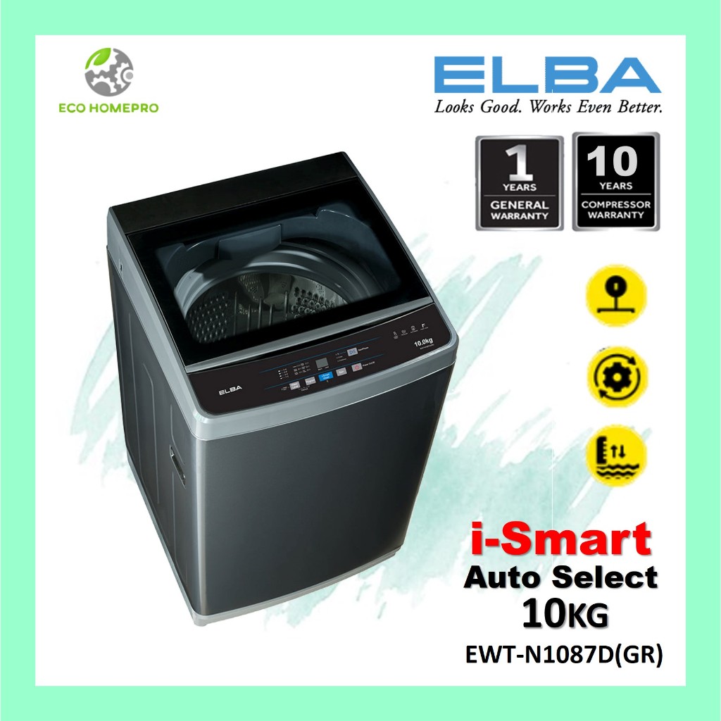 ELBA 10KG Top Loading Fully Automatic Washing Machine EWT-N1087D(GR) | Shopee Malaysia