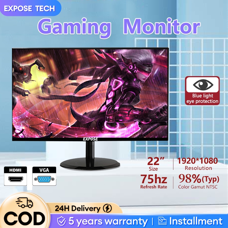 EXPOSE Monitor PC 22 Inch Gaming Monitor HDMI+VGA 1080P 75Hz FHD LED ...