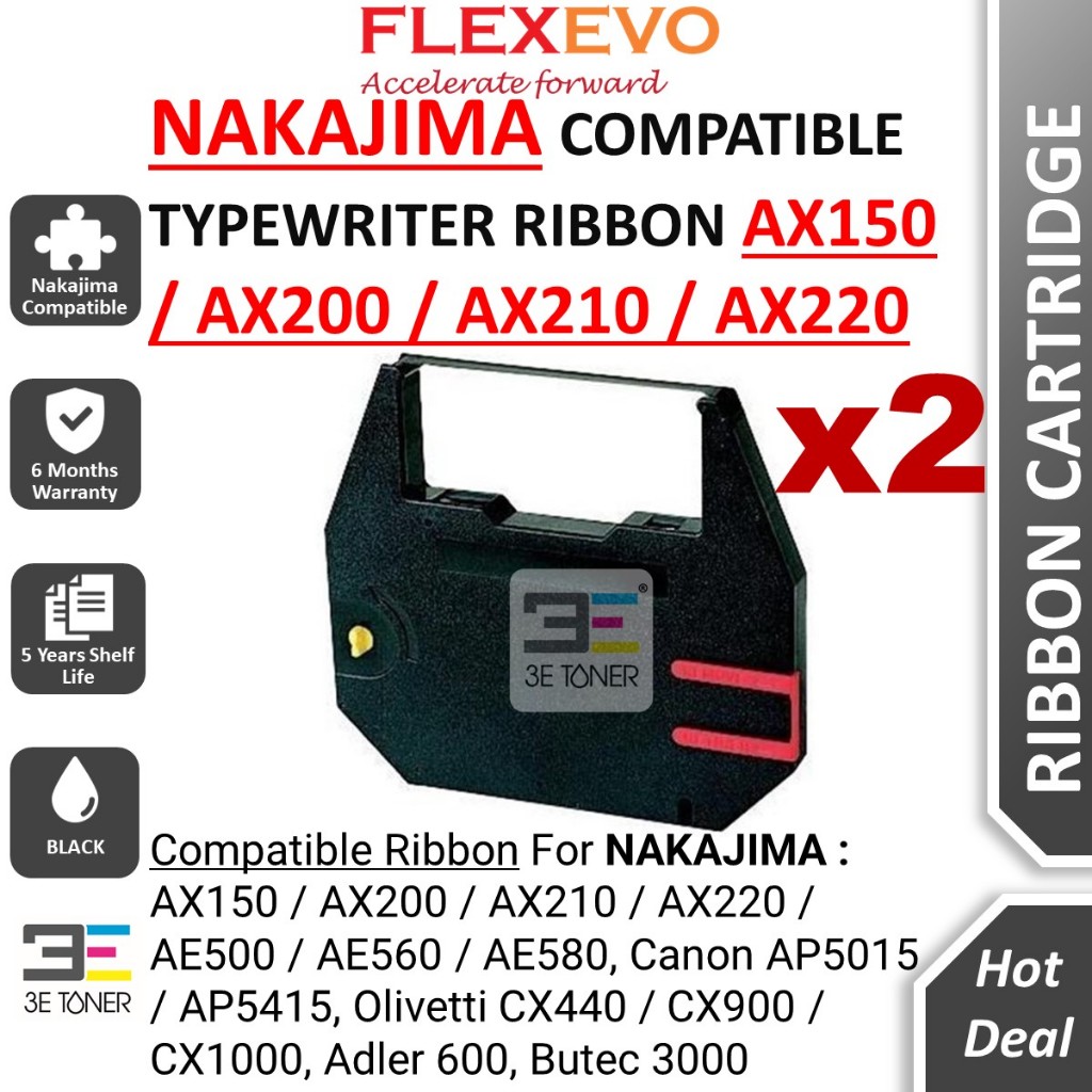 2 Units Compatible Nakajima AX150 AX 150 AX200 AX210 AX220 Black Typewriter Ribbon For AX150 ...