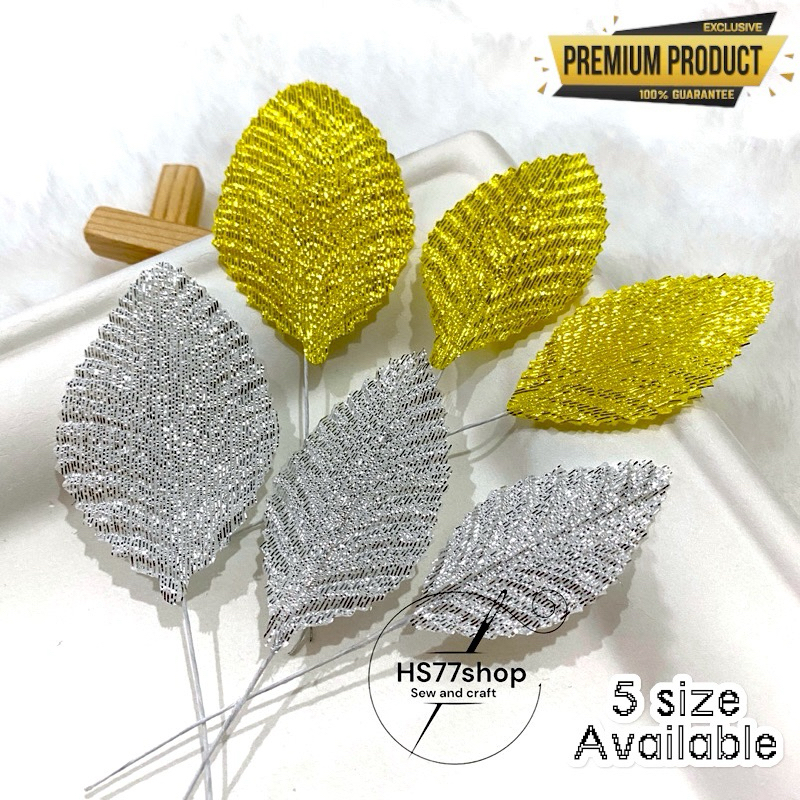 [ 25pcs/ pack ] Golden Leaf / Flower Golden Leaf Silver & Gold | Daun ...