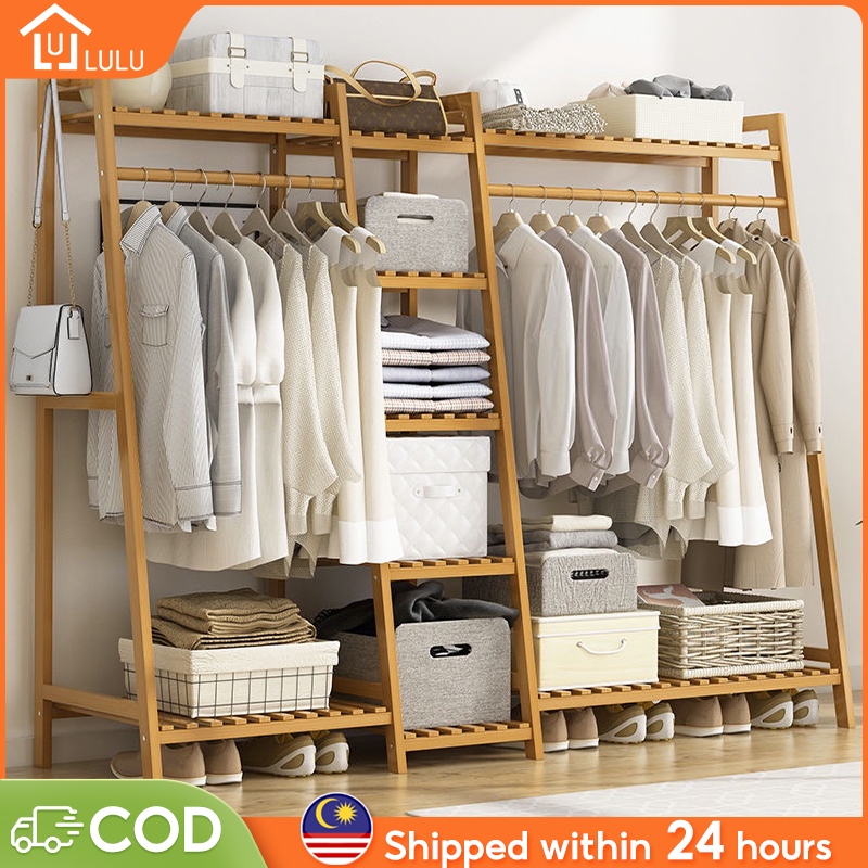 LULU Bamboo Clothes Drying Rack With Hook Hanger Coat Rack 190/150CM ...