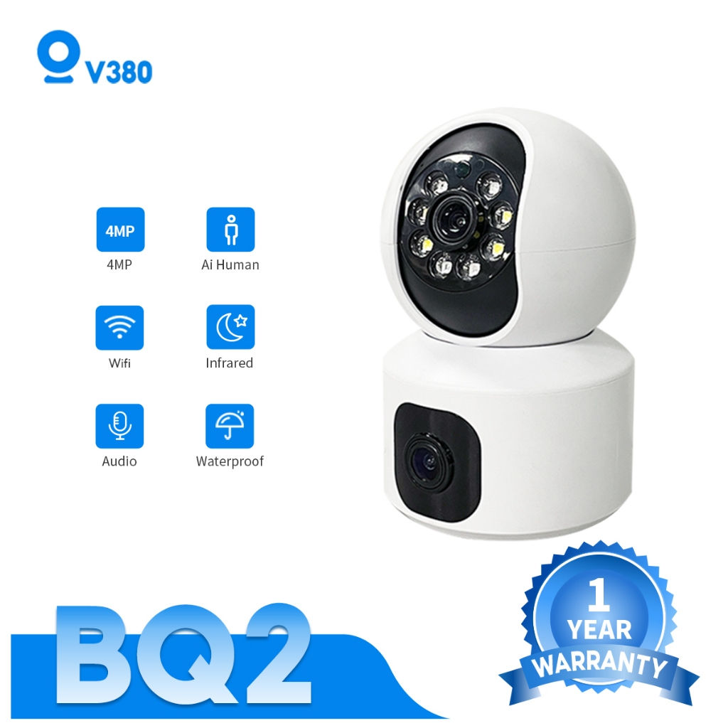 V380 BQ2 Wifi CCTV Camera 4MP HD Multi Night Vision Dual Lens Security ...