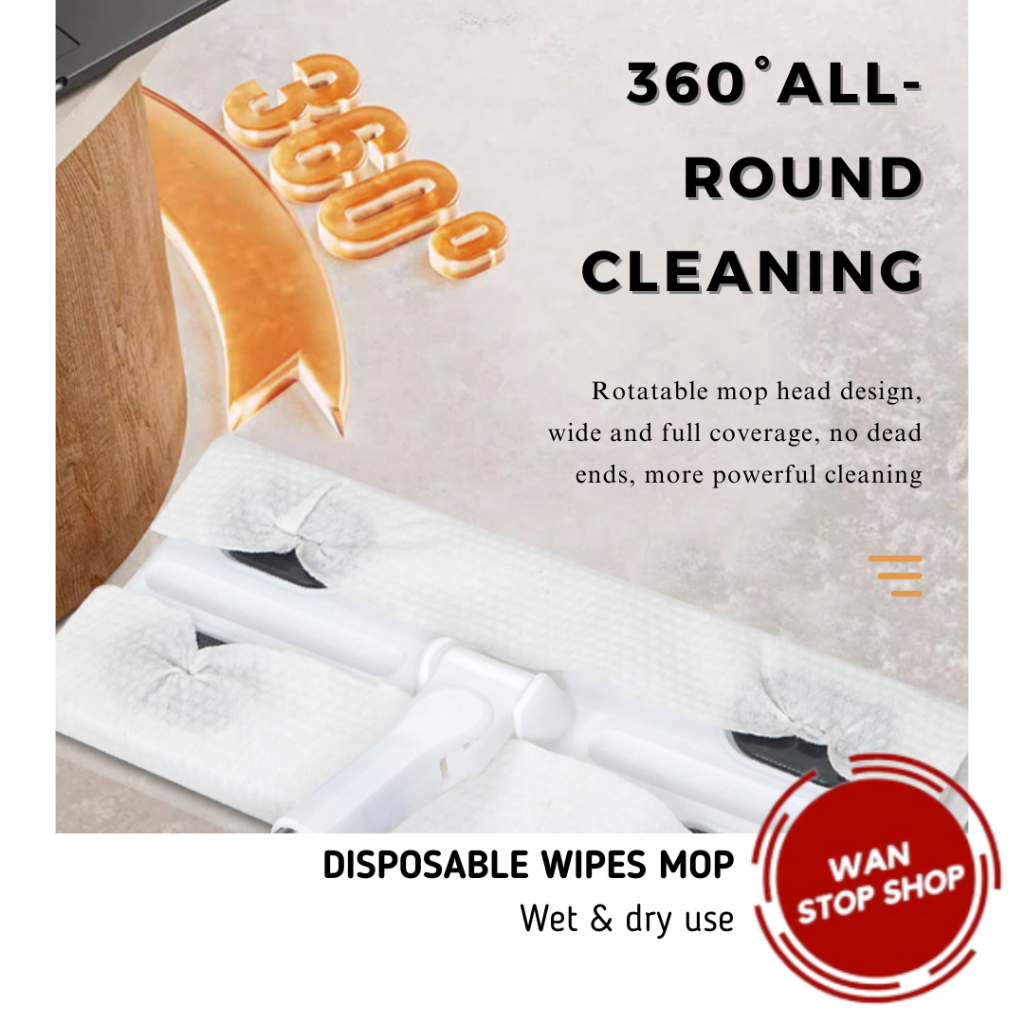 Rotatable Cleaning Wipe Mop Dust Removal Mop Detachable Lantai Mop Tisu ...