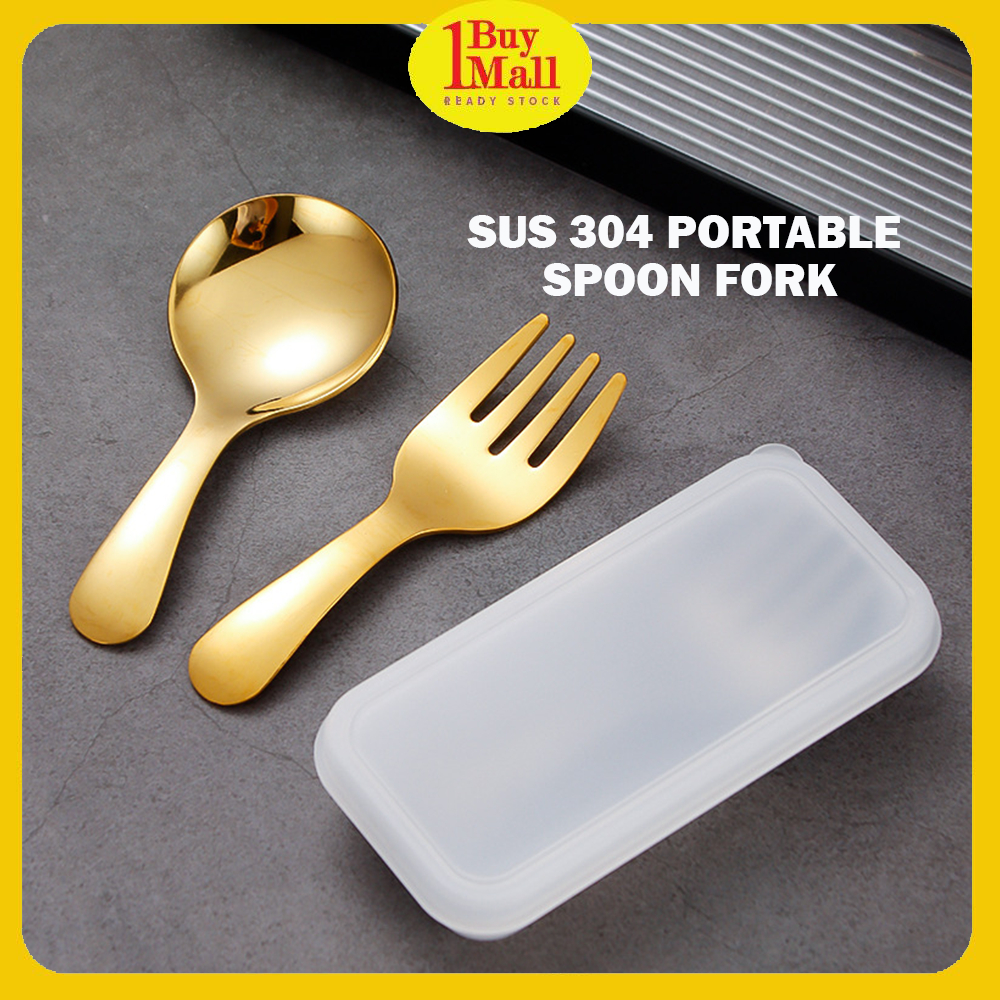 304 Stainless Steel Portable Spoon Fork Short Handle Fork Spoon ...