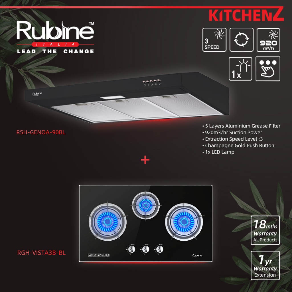 KitchenZ Rubine Genoa Slim Hood (920M³/H) Push Button Slim Hood + Build ...