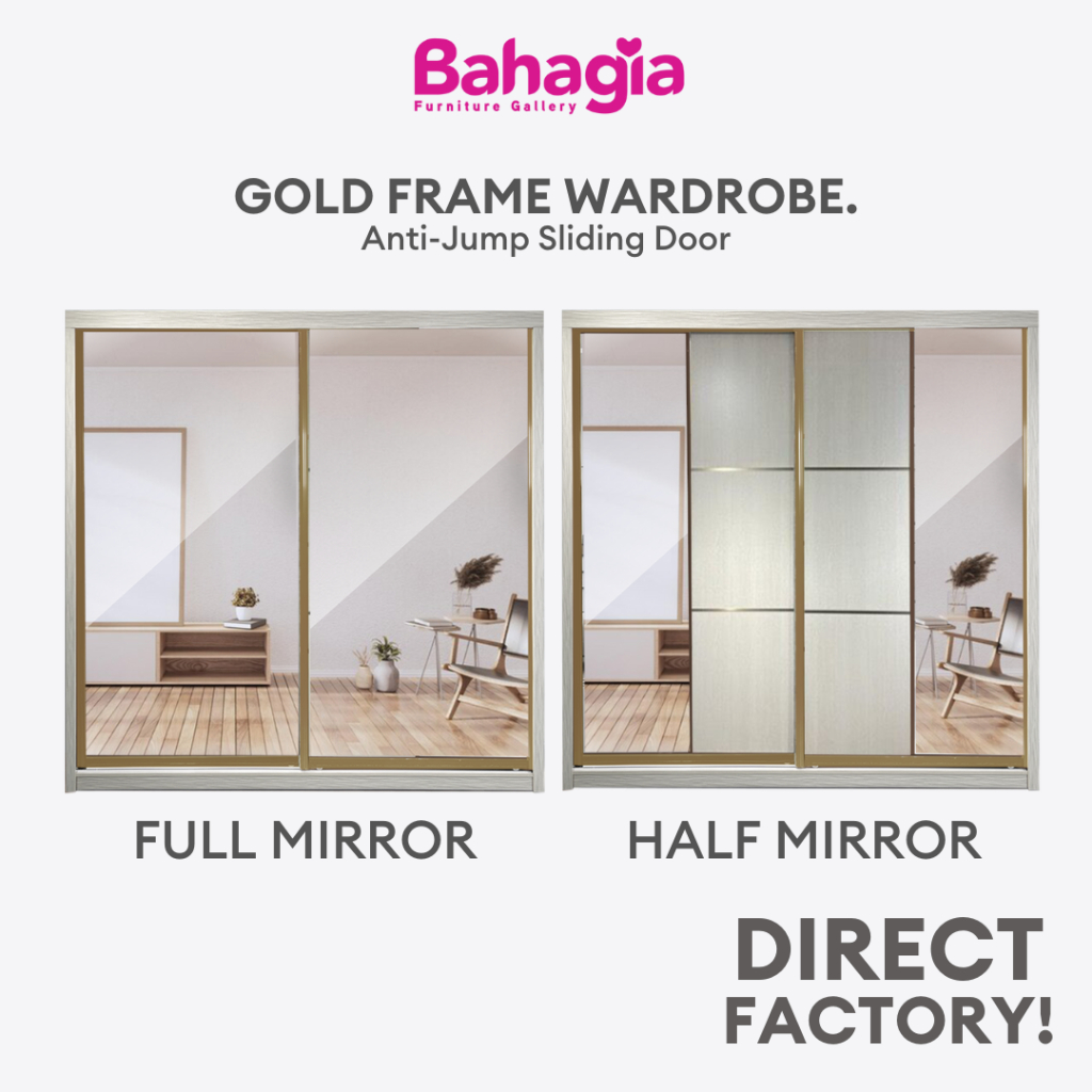 Free Install Bahagia Gold Frame Anti-Jump Sliding Door Wardrobe ...