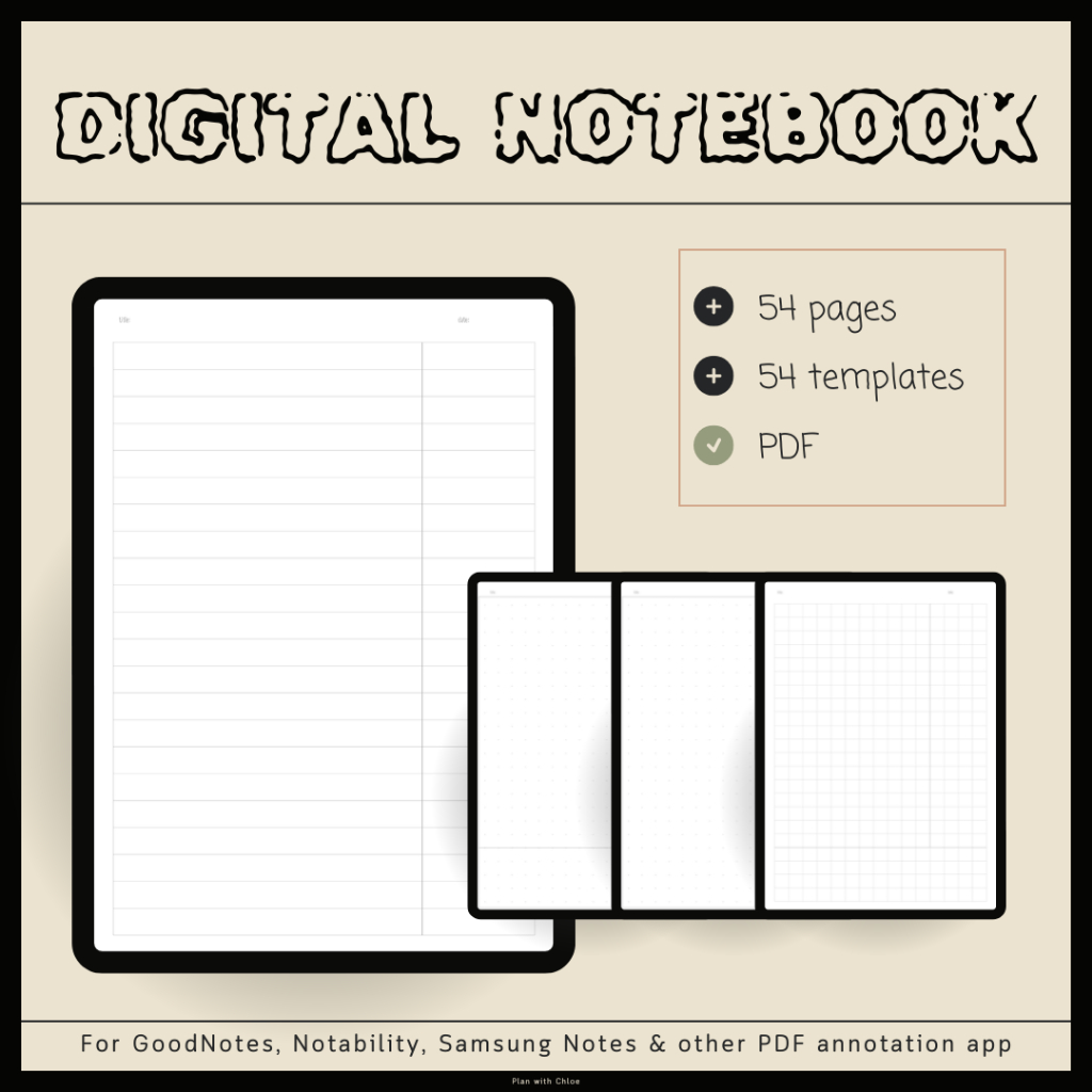 54 templates Digital Notebook ☘ grid, dot, line, Cornell, two column ☘ ...