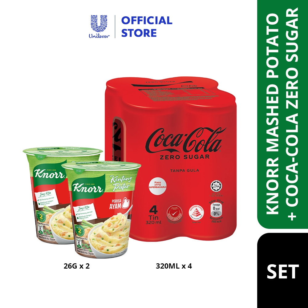 Knorr Cup Mashed Potato Chicken (26g x 2) + Coca-Cola Zero Sugar (320ml ...