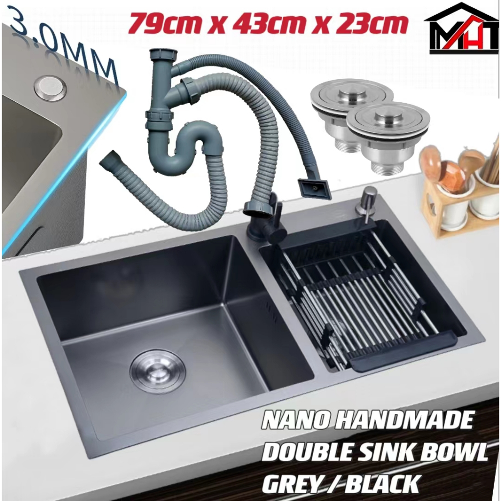 SIMJU Handmade Stainless Steel Double NANO Sink Bowl Top mount/Under ...