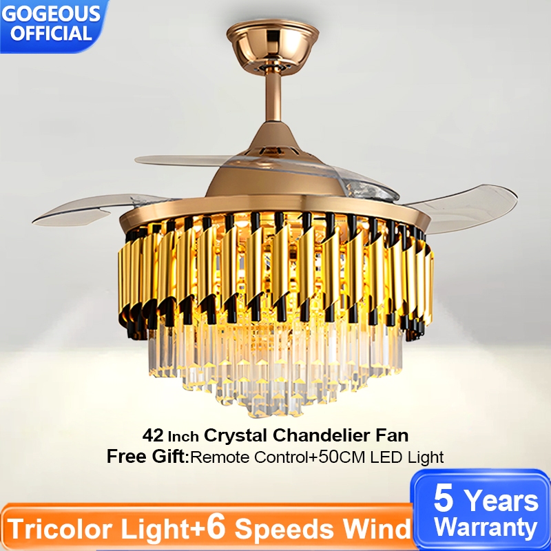 Ceiling Fan With Light 42 Inch Golden Fan Chandelier Strong Winds ...