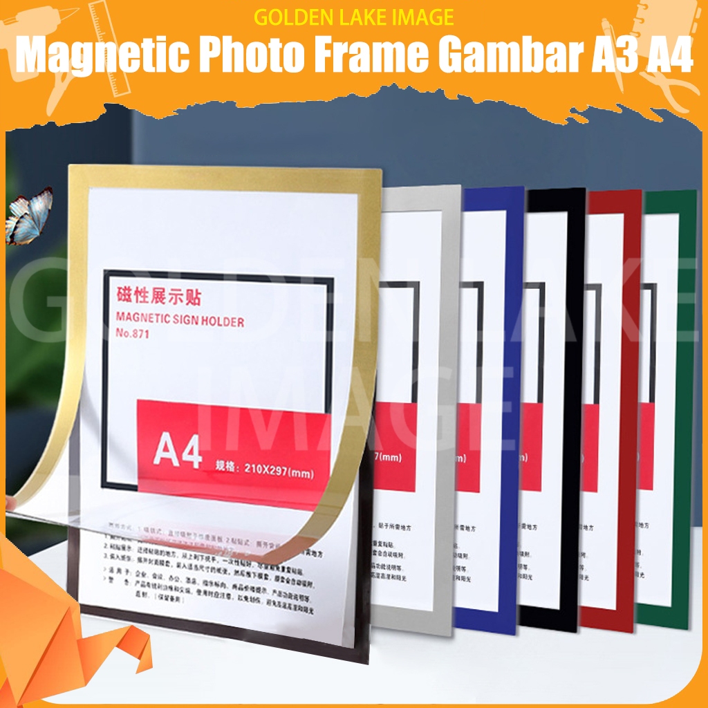 A3 A4 Magnetic Photo Frame Gambar Magnetic Display Board Wall Stick ...