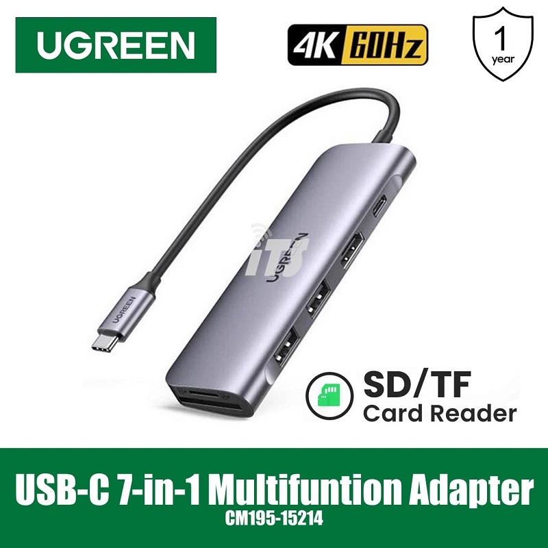 UGREEN USB-C 7 in 1 Multifunction Adapter - 2*USB-A 3.0+HDMI 4K@60Hz (CM195-15214) | Shopee Malaysia