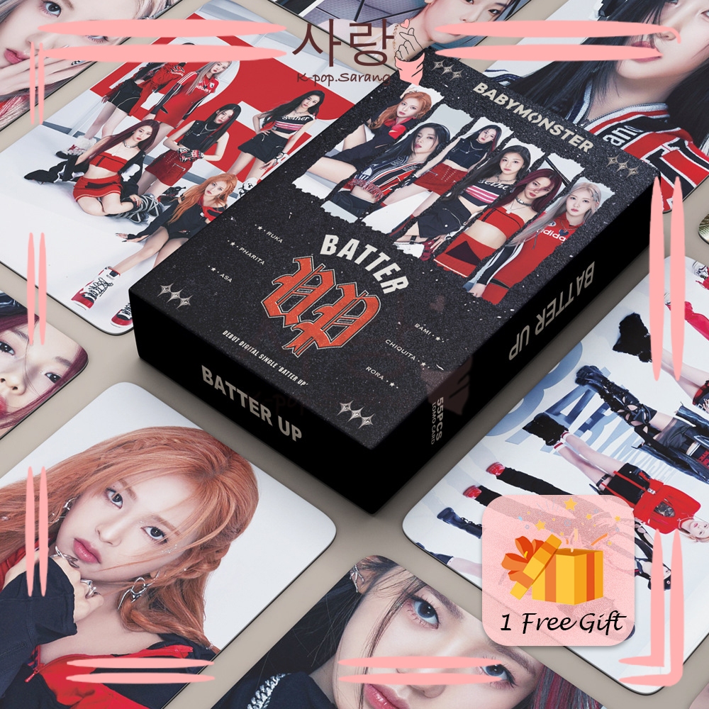 55pcs BabyMonster《BATTER UP》Red Word LOMO Cards Set Collection Kpop Ruka Pharita Asa Rami Rora ...