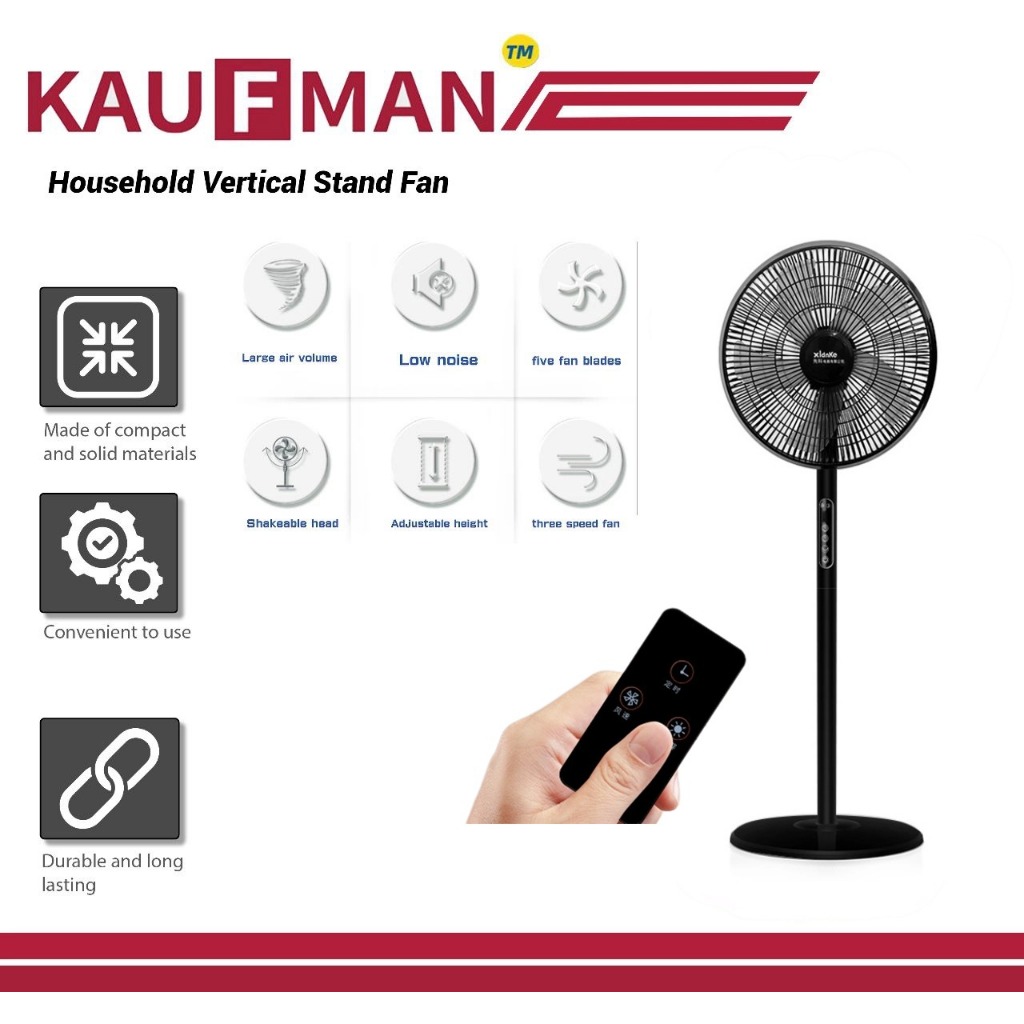 KAUFMAN 16 Inch Stand Fan Kipas Berdiri Floor Fan with Remote Control ...
