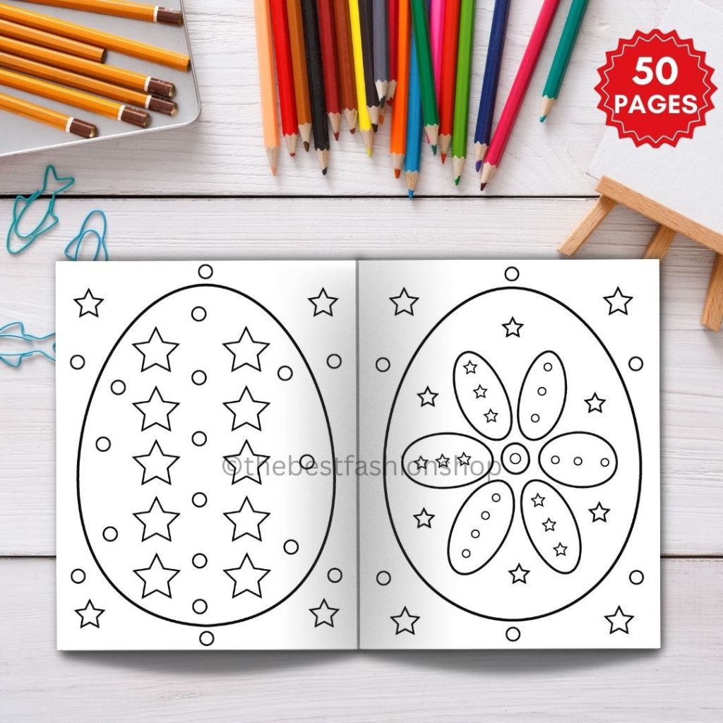 062 [Softcopy PDF] 50 Easter Egg Coloring Pages Printable Kertas Warna ...