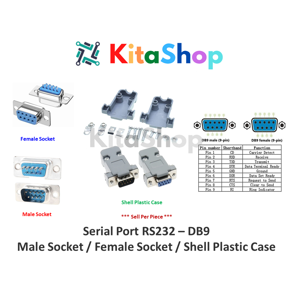 Serial Port RS232 – DB9 Male Socket / Female Socket / Shell Plastic ...