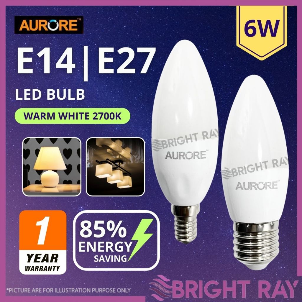 AURORE 6W B38 E14/E27 LED DECO BULB Frost Light Bulb Warm White 2700K Dimmable/Non-Dimmable ...