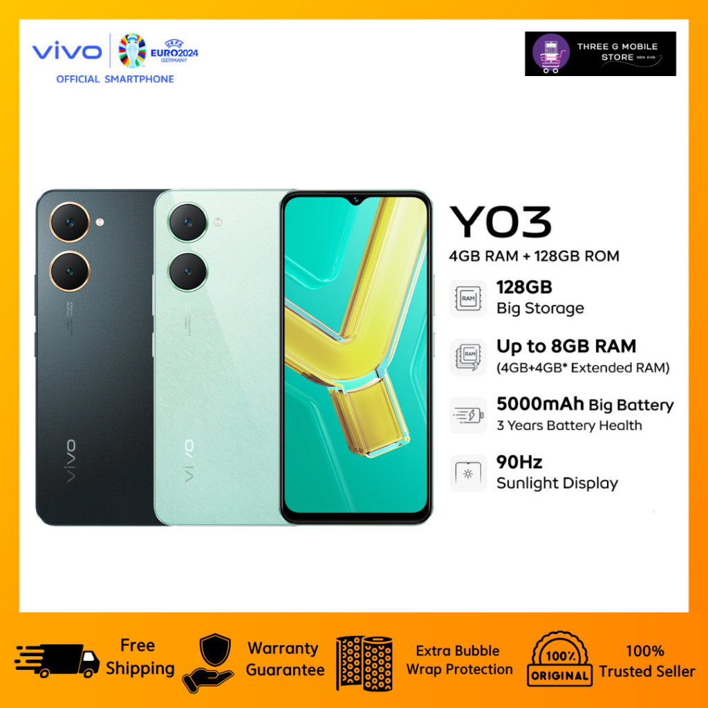 Y03 Smartphone 4+4GB EXTENDED RAM+128 ROM 5000 mAh Big Battery +3 years ...