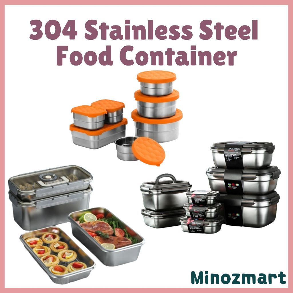 Stainless Steel 304 Food Container 食品级304不锈钢保鲜盒 韩式方形密封盒 带盖密封保鲜饭盒 ...