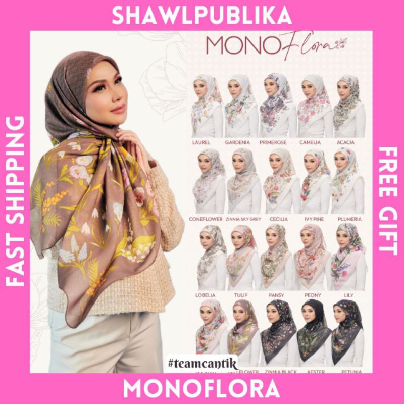 SHAWLPUBLIKA MONO FLORA TUDUNG BAWAL MONOGRAM COTTON | Shopee Malaysia