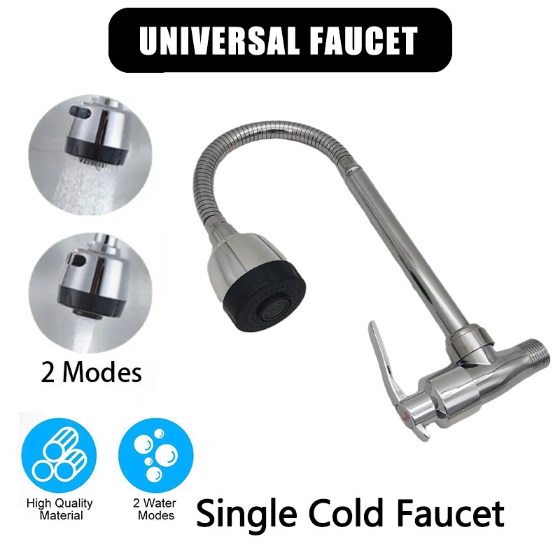 2 Mode Kitchen Faucet Double Flexible Sink Tap Wall Mounted Basin Water ...