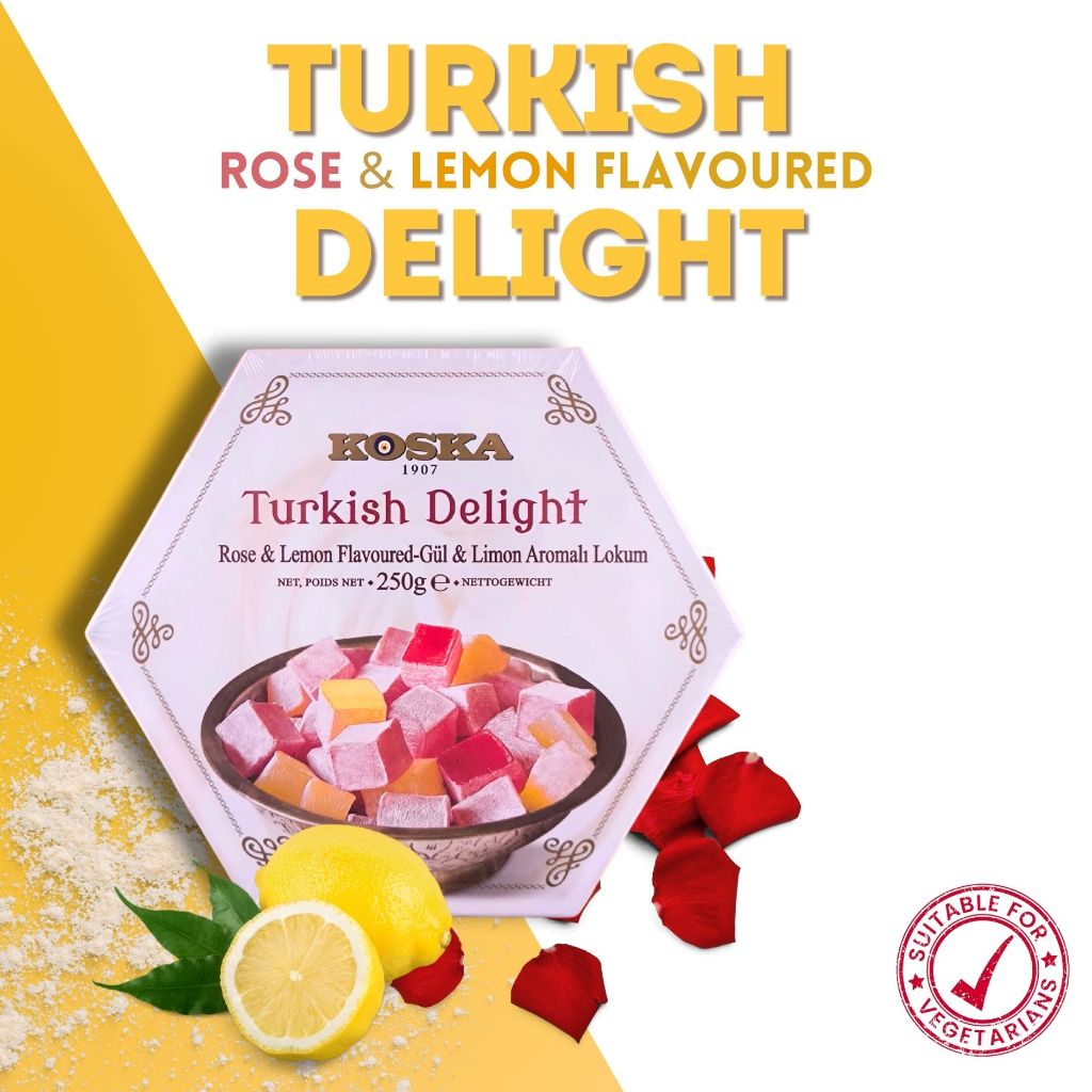 KOSKA TURKISH DELIGHT (Lokum)Rose & Lemon Flavoured[ 250g ] | Giftable ...