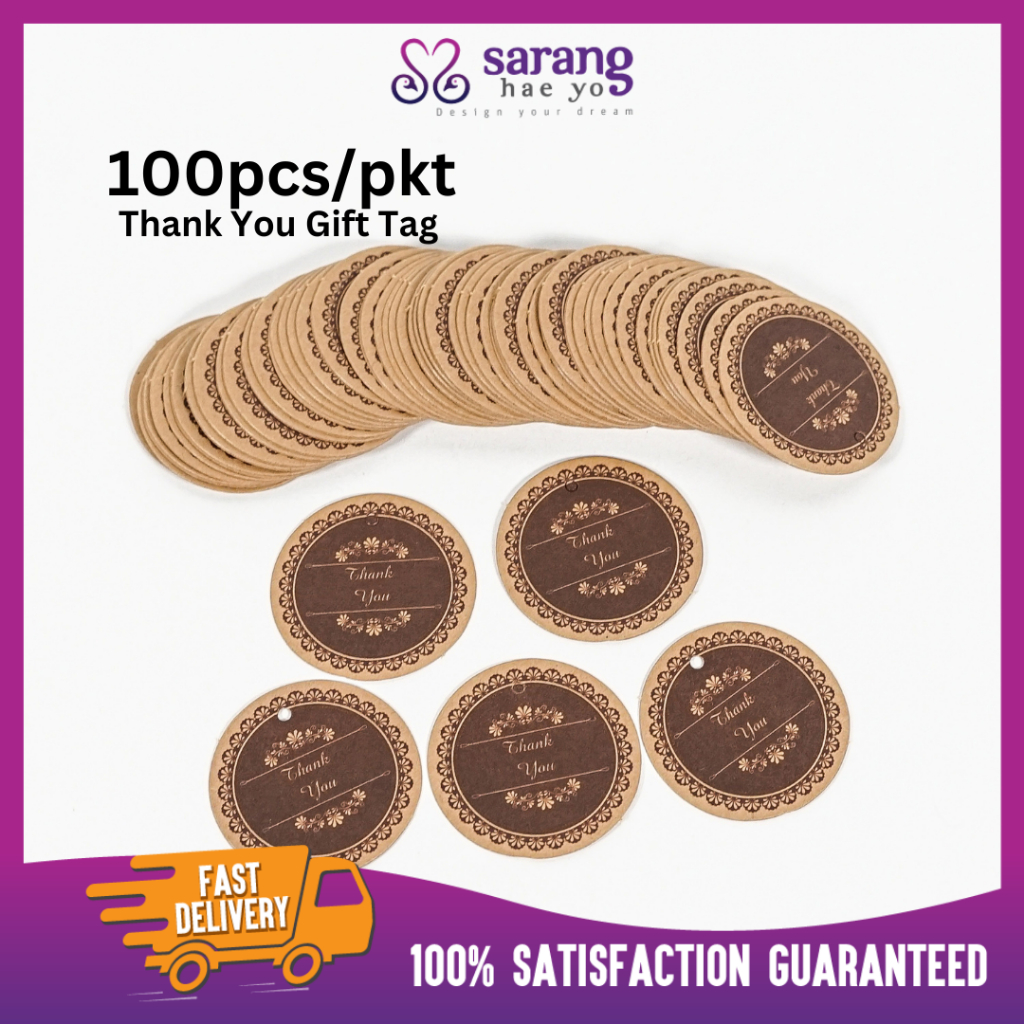 100PCS/PKT 40mm Thank you Kraft Gift Tag DIY Tags Thank You Card Kad ...