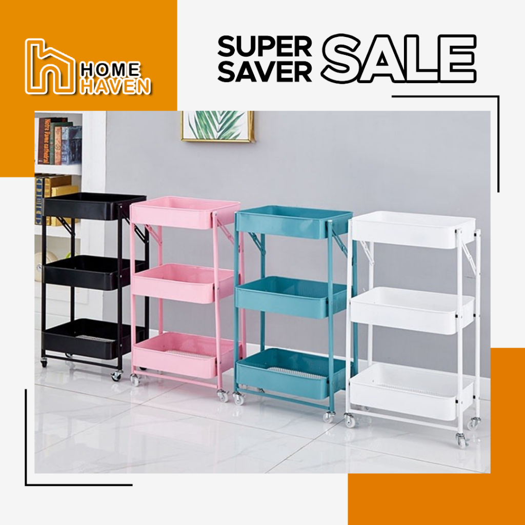 HOME HAVEN Simple Trolley Rack 3 Tier Foldable Rack Steel Kitchen ...