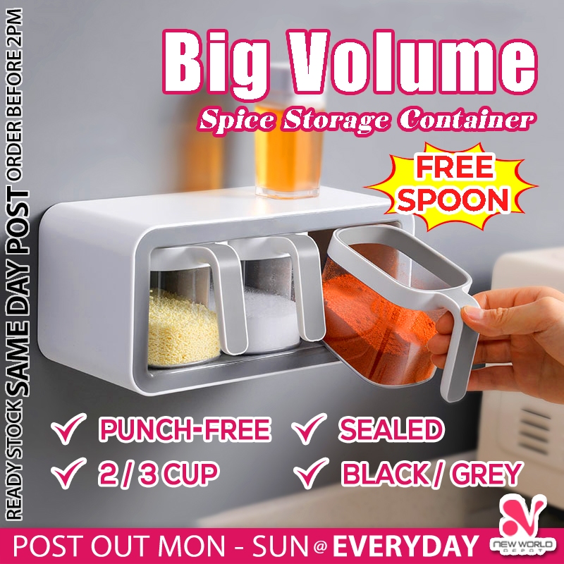 𝗦𝗨𝗕𝗦𝗧𝗔𝗡𝗧𝗜𝗔𝗟 》Wall Mount Seasoning Storage Rack Condiment Spice Hanging ...