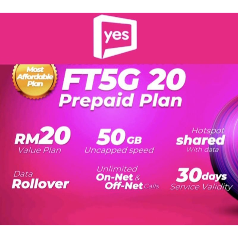 SIM CARD YES (FT5G 20)+ 50GB UNLIMITED VOICE CALL ALL NETWORK (NEW NUMBER/MNP KEKAL NUMBER LAMA ...