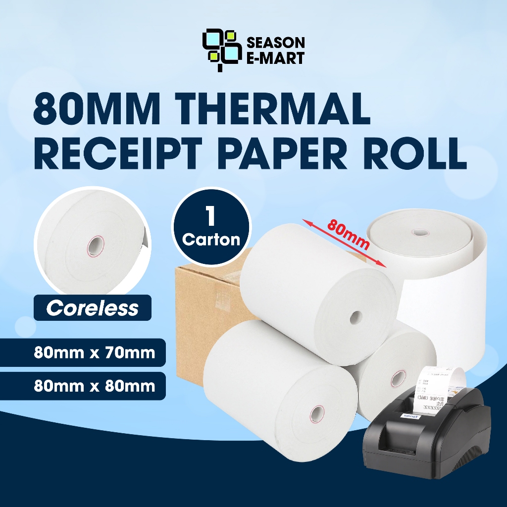 Carton 80*70mm 80*80mmThermal Paper Coreless Thermal Receipt Paper Roll ...