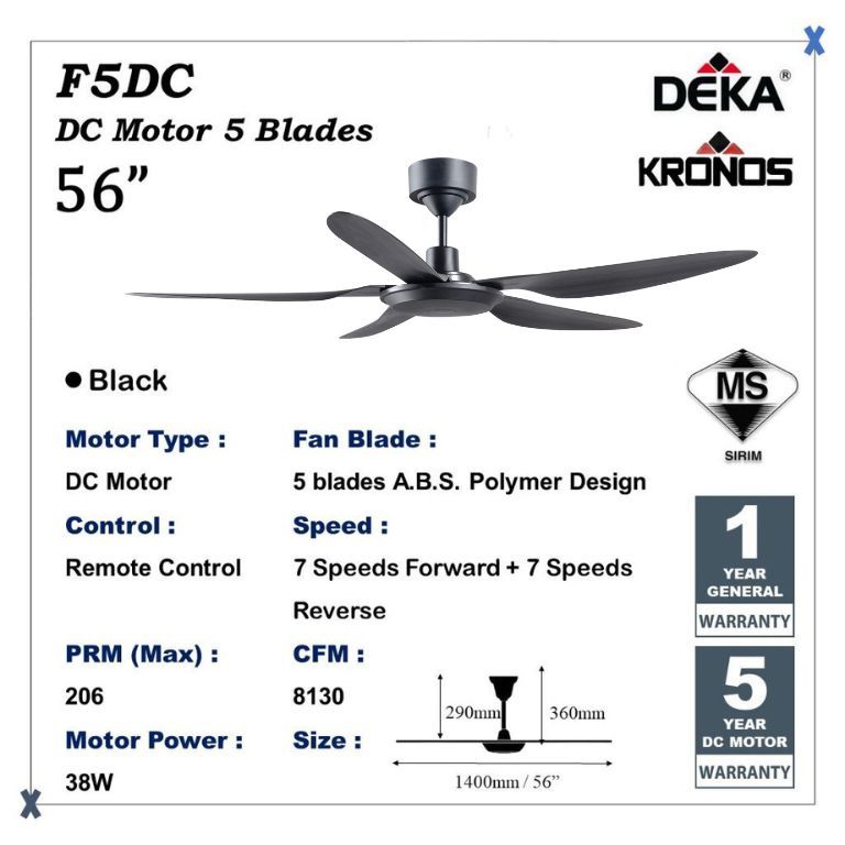 (Sirim) DEKA Ceiling Fan Kronos F5DC Remote Control 7+7 Speed Kipas ...