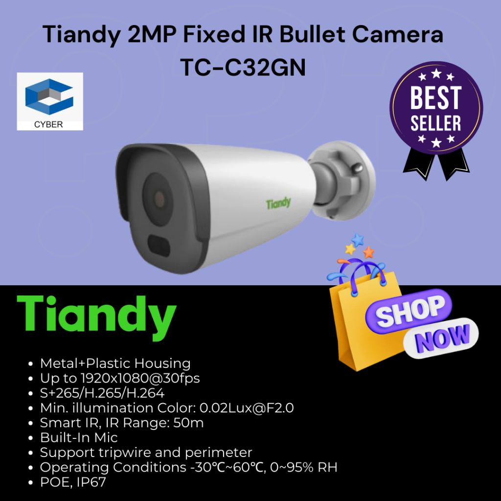 Tiandy 2MP Fixed IR Bullet Camera TC-C32GN | Shopee Malaysia