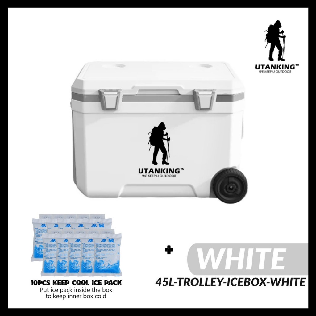 UtanKing™ 45L Camping Cooler Box Wheel Trolley Large Ice Box Fishing ...