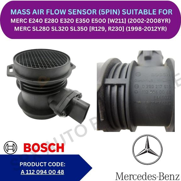 MERCEDES (BOSCH) MASS AIR FLOW SENSOR FOR MERC E240 E280 E320 E350 E500 [W211] '02-08YR / SL280 ...