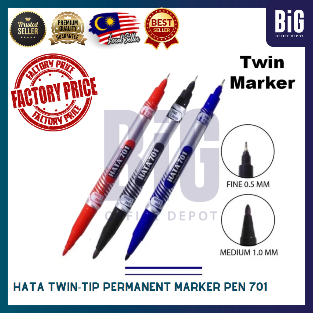 【READY STOCK】HATA TWIN-TIP PERMANENT MARKER PEN 701 / TWIN TIP ...