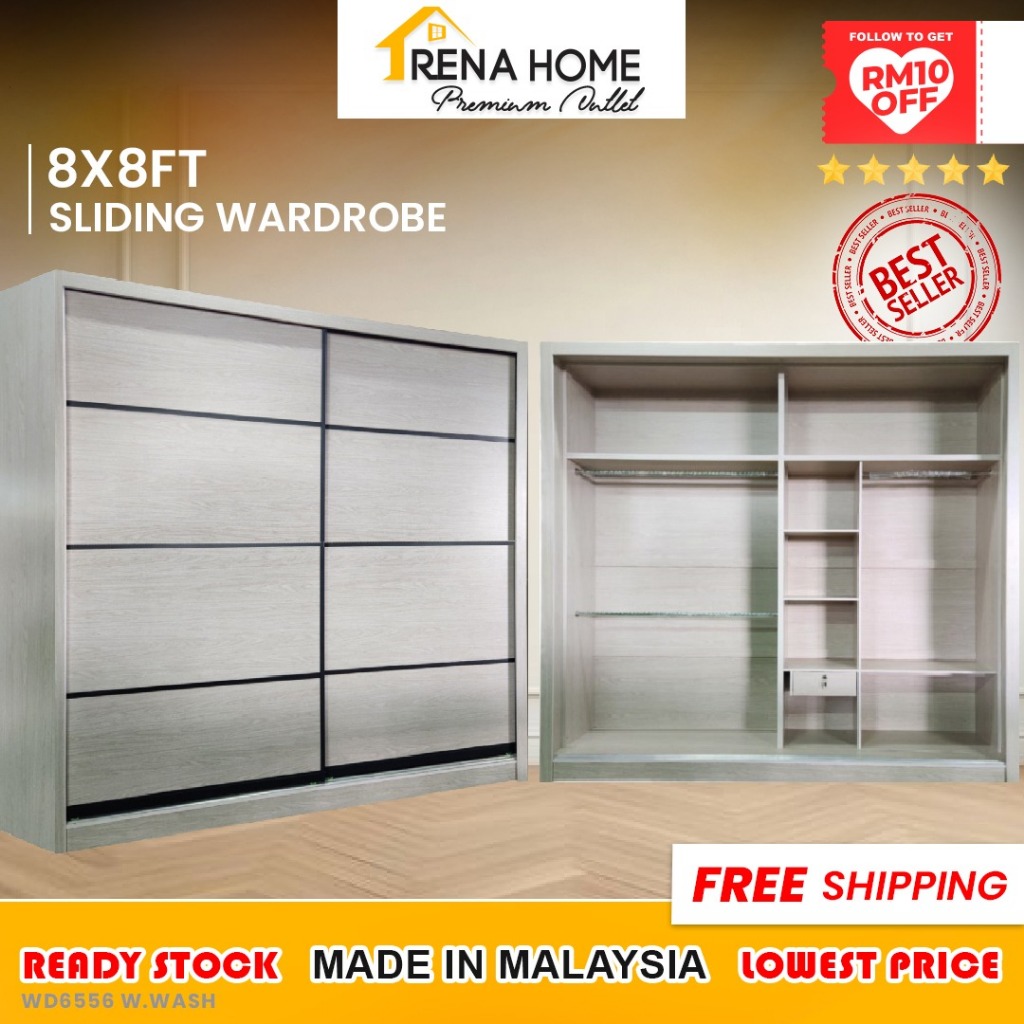 FREE SHIPPING⚡8x8 Sliding Door Wardrobe 8ft Almari Baju Murah Cabinet ...