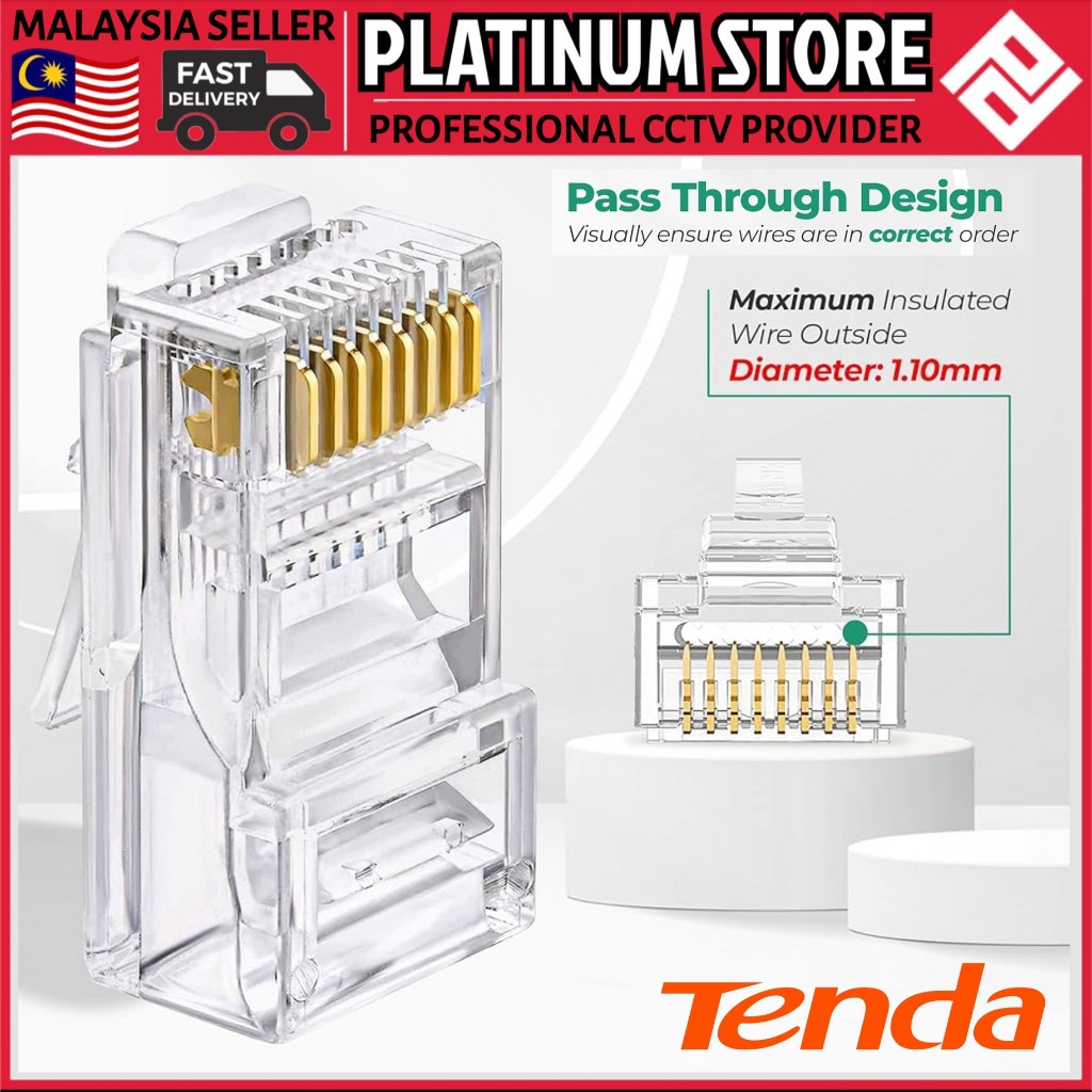 Pass Through 】RJ45 Modular Plug Tenda CAT5 CAT5E CAT6 CAT6E Network ...