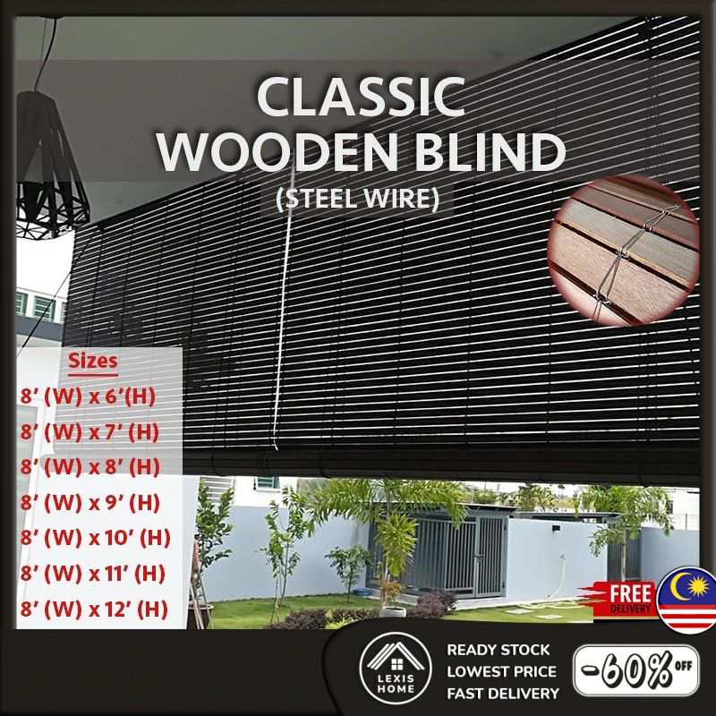 Lexis: Wooden Blind 8' (W) X 6' (L) - 12' (L) Steel Wire (Bidai Kayu ...