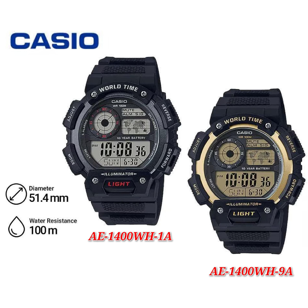 Casio Men Digital Watch AE-1400WH Black Resin Strap | Shopee Malaysia
