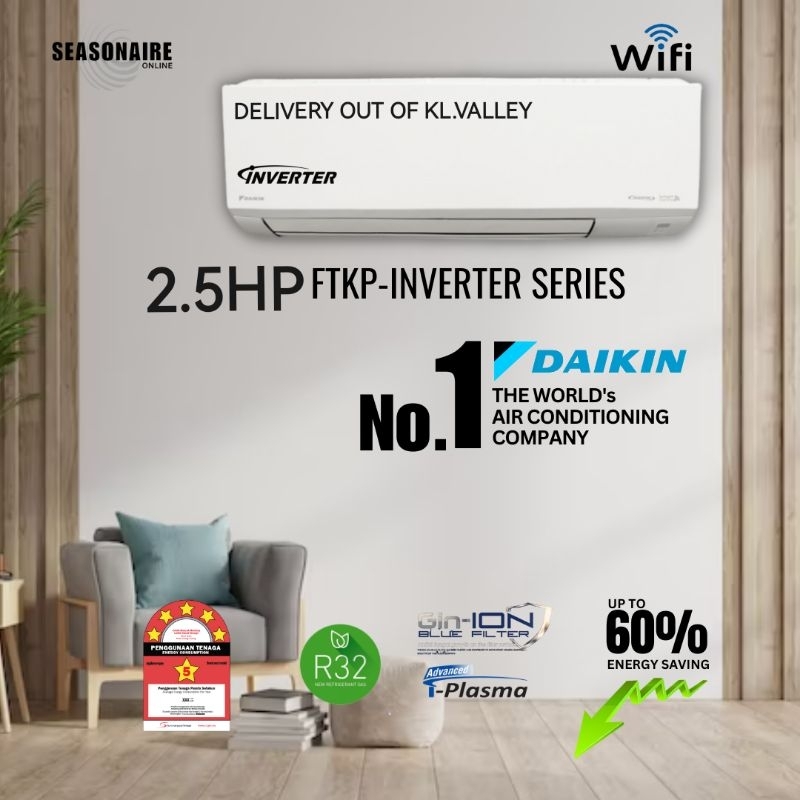 (DELIVERY OUT OF KL.VALLEY) DAIKIN FTKP71A-SERIES (2.5HP) 5*STAR ...