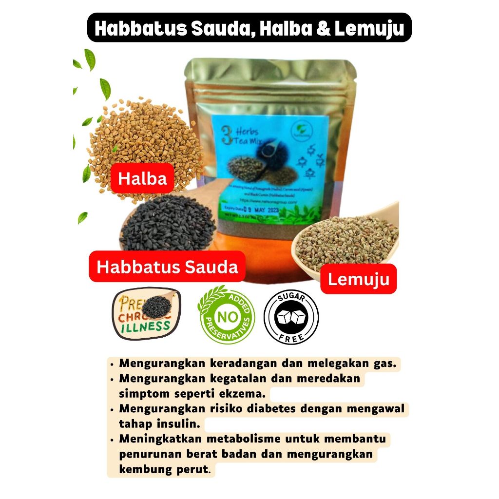 ORIGINAL 💯% SERBUK HABBATUS SAUDA, HALBA DAN LEMUJU | Shopee Malaysia