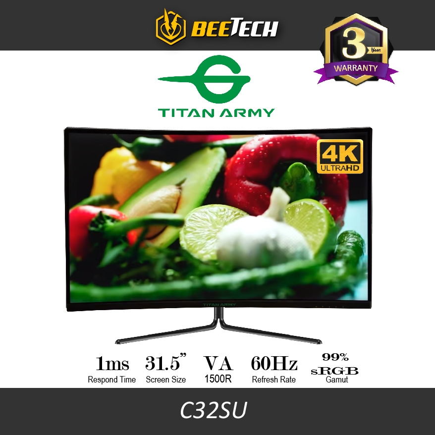 TITAN ARMY 32” 4K Monitor UHD R1500 Curved 60Hz Monitor ( C32SU ...