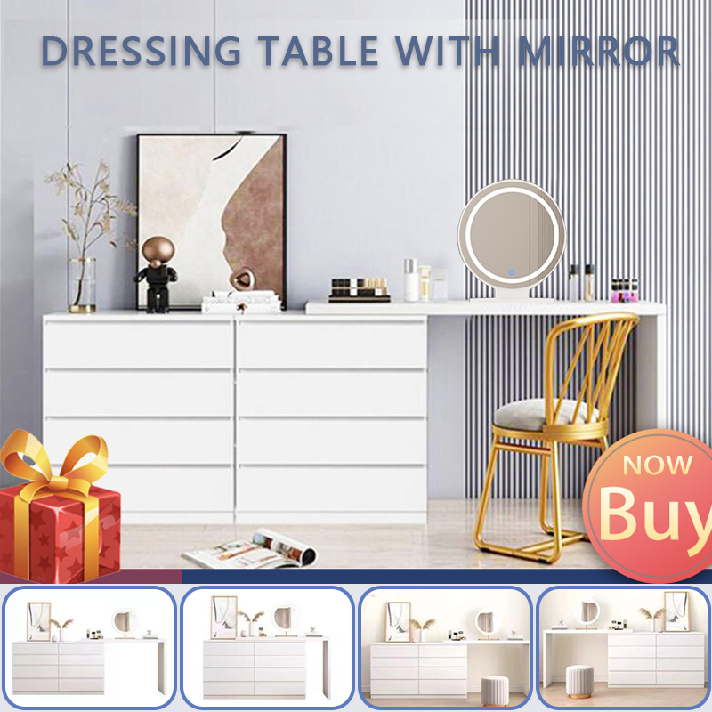 Nordic Dressing Table Drawer Storage Dresser Vanity Table With Mirror ...