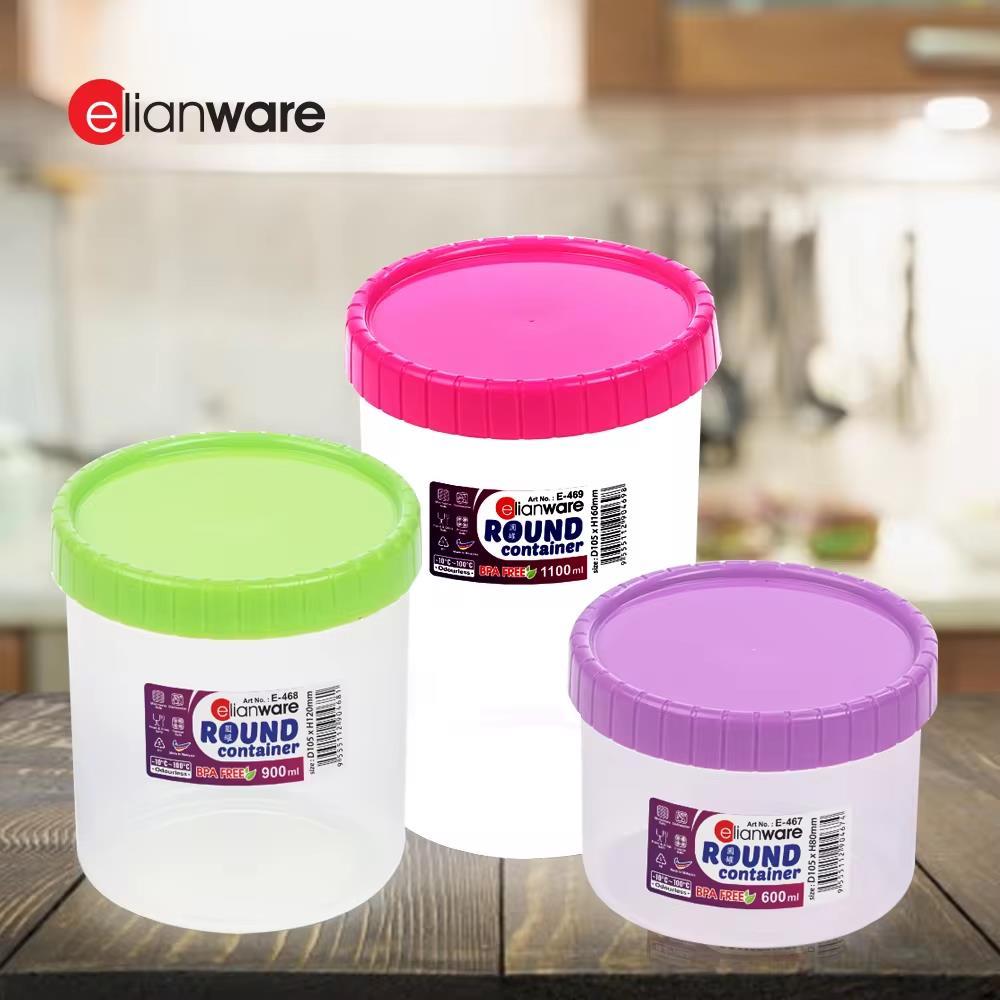 Round Plastic Container Storage Jar/Twist Cover Lock Food Storage/Round ...