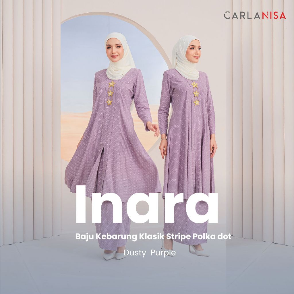 CARLANISA Inara Baju Kebarung Klasik Moden Stripe Polka dot Muslimah ...