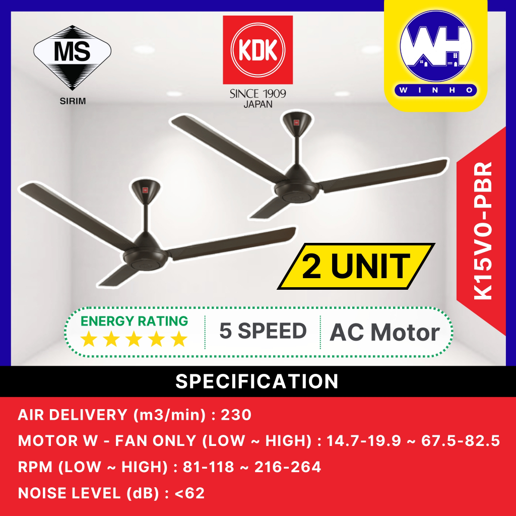 KDK K15V0-PWT / K15V0-PBR REGULATOR TYPE (60"/ 150CM) 5 Speed Ceiling ...