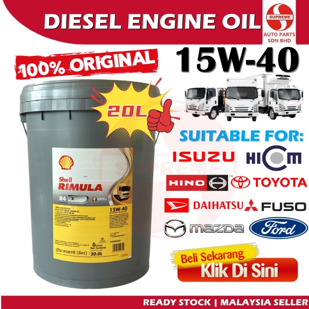S2U Original Shell Engine Oil Diesel Rimula R4 15W40 20L Heavy Duty 15W ...