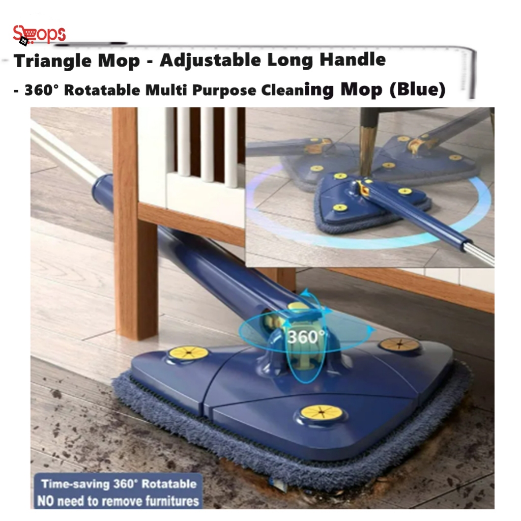 Triangle Mop - Adjustable Long Handle - 360° Rotatable Multi Purpose ...